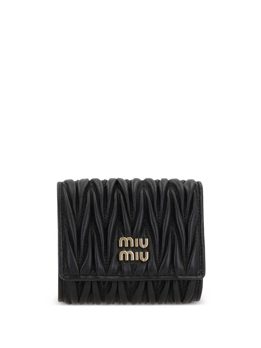 Portofele Miu Miu Miu Miu Logo-Lettering Matelass Wallet Black Femei ...