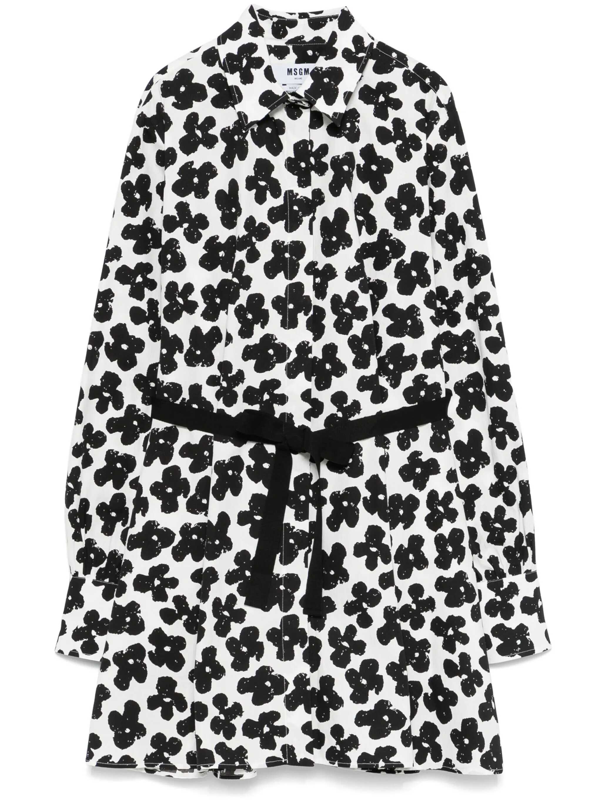 Rochii MSGM Msgm Short Floral Dress With A Waist Belt Black Femei ...