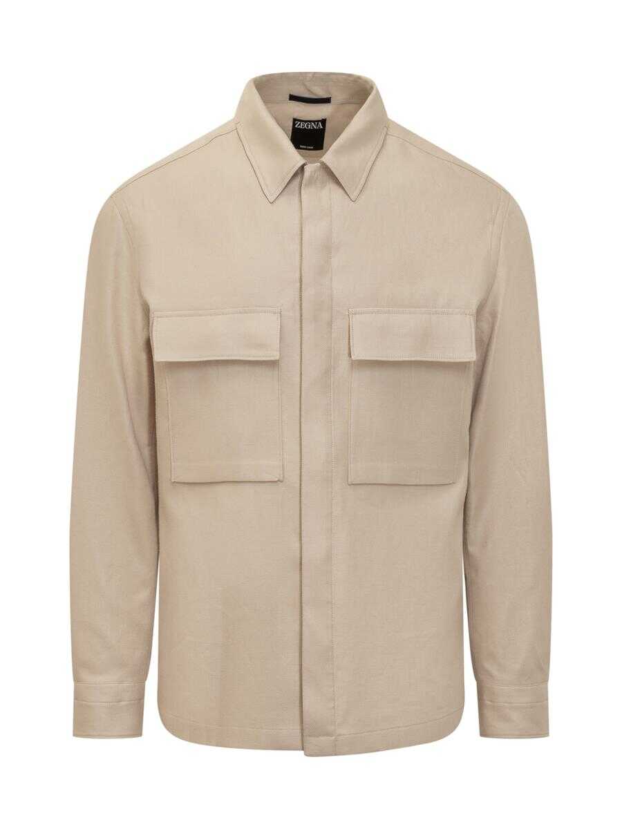Camasi ZEGNA Zegna Oasis Linen Overshirt Beige Barbati (BM17286033 ...