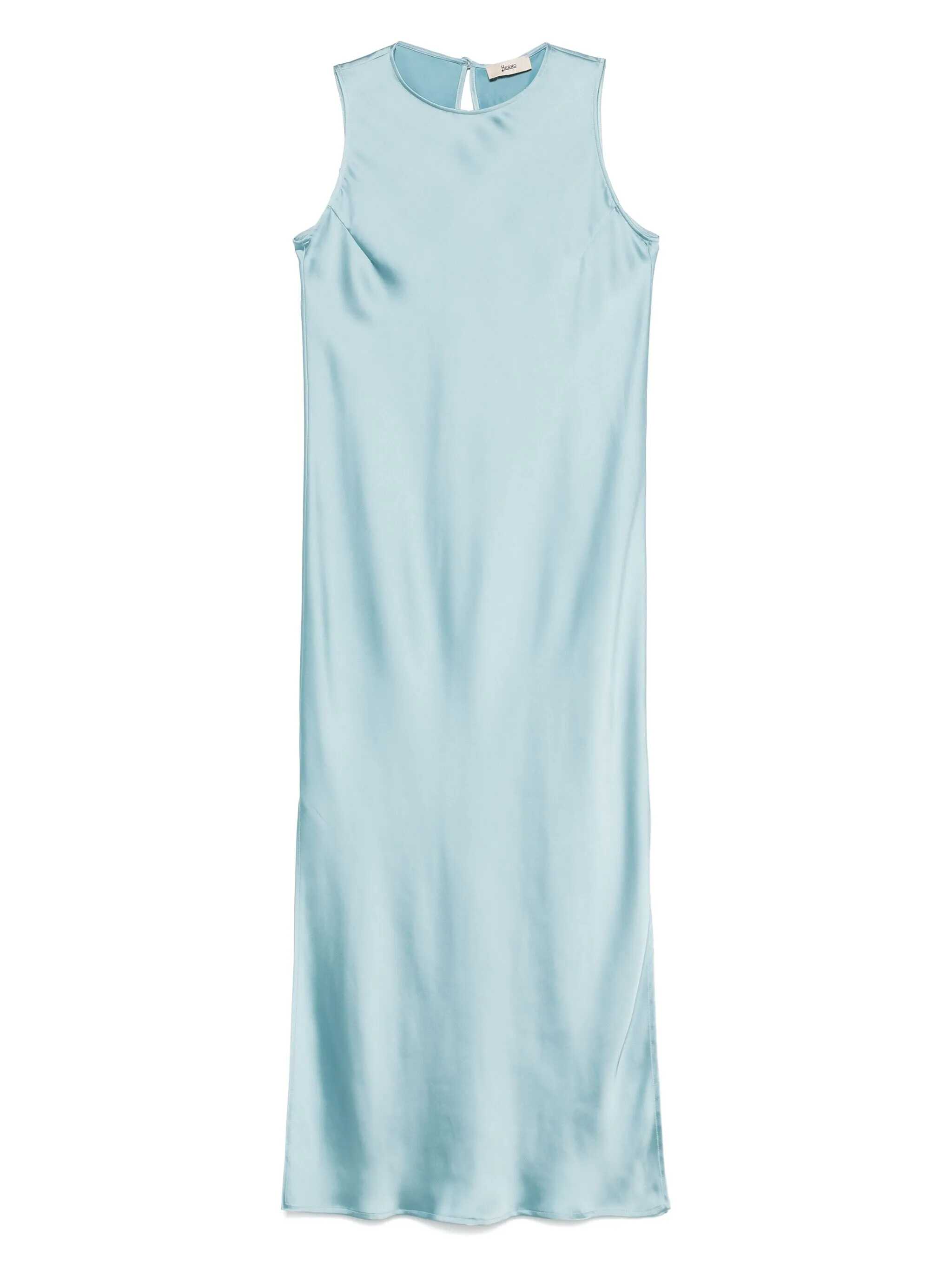 Rochii Herno Blue Sleeveless Crewneck Dress With Side Single Slit In ...